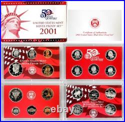 2001 S US Mint Silver Proof 10 Coin Set with COA & Original Box Nice ...